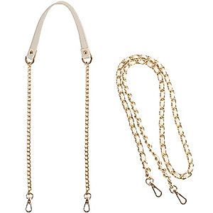 kilofly 2pc Gold Plated Faux Leather Removable Clutch Chain Shoulder Straps Set