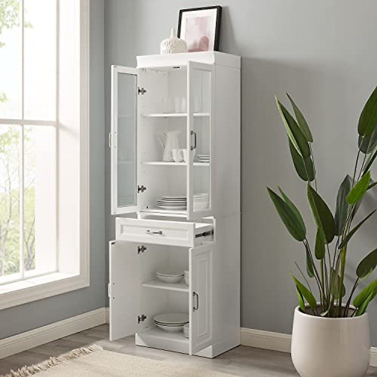 Crosley Furniture Stanton Glass Door Pantry, White