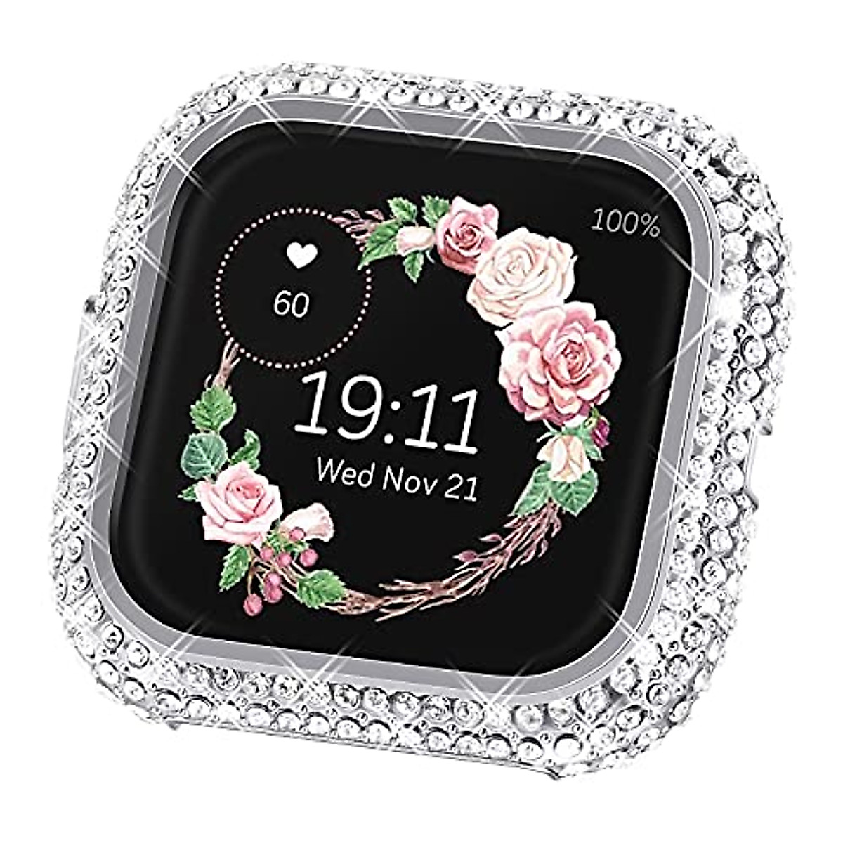 Surace Compatible for Fitbit Versa 2 Case, Bling Cases with Over 200 Crystal Diamond Protective Cover Bumper for Fitbit Versa 2 Smart Watch, Silver
