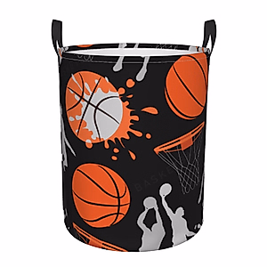 Gbuzozie Basketball Sport Pattern Round Laundry Hamper Storage Basket Toys Clothes Organizer Bin For Home Bathroom Bedroom Dorm Nursery, 38l