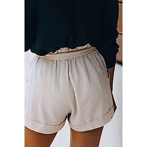 HVEPUO Ladies Short Pants with Elastic Waistband Soft Tie in The Front Shorts Vacation Casual Korean Shorts Petite Shorts for Women Summer Loose Fit Beige Storts XL