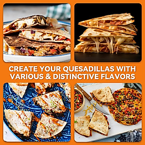 Baker's Friend Electric Quesadilla Maker with Extra Stuffing Design, 9.5 Inch with Easy Slice 6 Wedge, Non Stick Surface, Non-Slip Feet, Grilled Cheese Maker Machine, Graphite Black