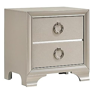 Pemberly Row 2-Drawer Contemporary Wood Nightstand Metallic Silver