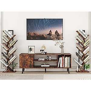 Yusong Tree Bookshelf, Geometric Bookcase with Steel Pipe for Living Room Bedroom, Floor Standing Shelves for Home Office (Rustic Brown, 9 Tier)