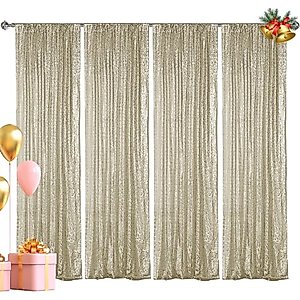 Hahuho Champagne Sequin Backdrop Curtain, 4PCS 2FTx8FT Glitter Backdrop Curtain for Parties, Christmas, Wedding, Party Decoration（4 Panels, 2FT x 8FT, Champagne