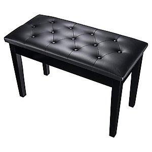 AW Piano Bench Stool Dual Leather Padded Keyboard Organ Duet Chair Seat Double Throne Storage Capacity 400 lbs 29.3x13.3x19 Black