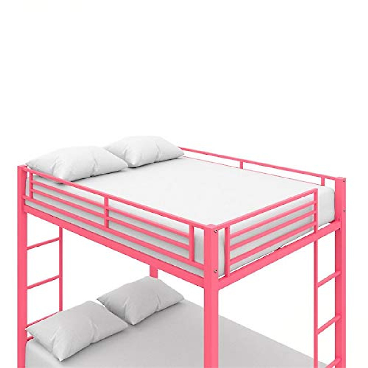 DHP Full over Full Bunk Bed for Kids, Metal Frame with Ladder (Pink)
