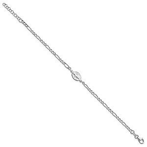 3mm 925 Sterling Silver Rhodium Plated Miraculous Religious Medal Pendant Necklace With 1in Extension Bracelet 7.25 Inch Jewelry for Women