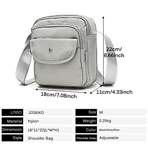 JOSEKO Crossbody Bag for Women, Mini Nylon Crossbody Travel Messenger Organizer Purse handbag Lightweight Pocket Bag Grey medium