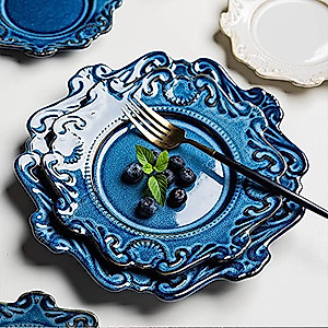 KOWMcp Dinner Plates Vintage Embossed Dessert Plate Ceramic Salad Dish Steak Pasta Dinner Plate Kitchen Tableware Dinnerware Party Household (Color : White, Size : C)