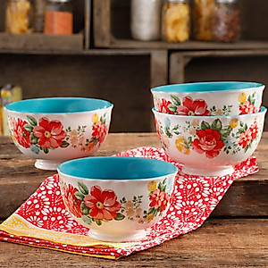 The Pioneer Woman Vintage Floral 6" Footed Bowl Set, Set of 4