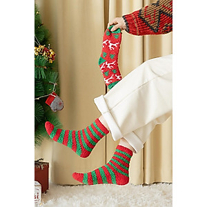 MarJunSep 24 Pairs Christmas Fuzzy Cozy Socks for Women Teen Girls Plush Fluffy Slipper Holiday Sleeping Santa Socks Gifts