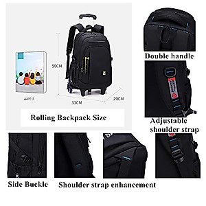 Black Kids Boys Rolling Backpack Teens Carry-on Luggage with Wheels Trolly BookBag for School-2 Wheels
