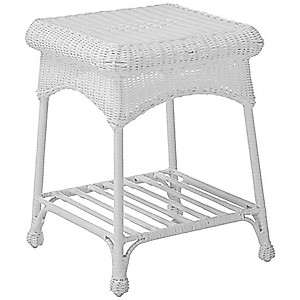 Jeco 3 Piece Wicker Chair and End Table Set without Cushion, White