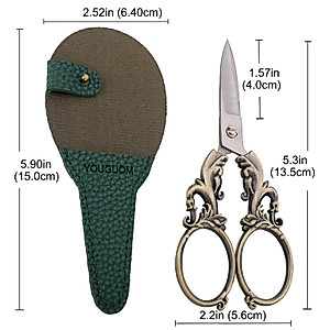 YOUGUOM Sewing Craft Scissors, Multipurpose Sharp Scissors with Sheath for Art Home School Paper Thread Cutting Scissor, 5.3in Bronze Big Handles