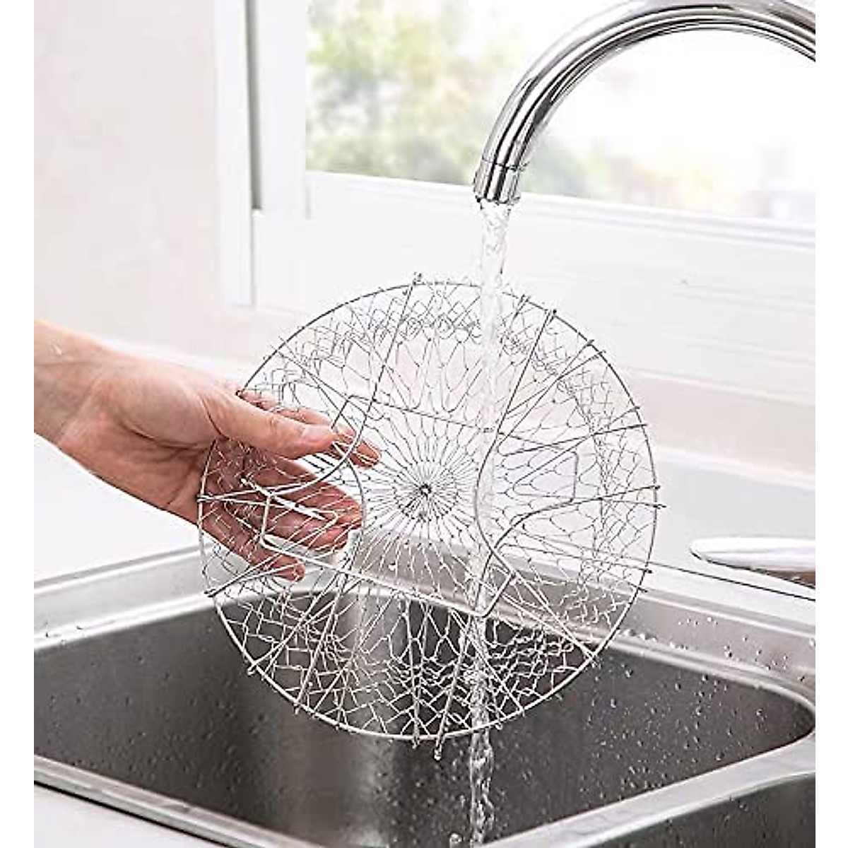 304 Stainless Steel Foldable Steam Rinse Strain Fry Basket Strainer Net Kitchen Cooking Tool for Fried Food or Fruits