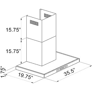 AKDY 36 in. 343 CFM Convertible T-Shape Wall Mount Black Stainless Steel Kitchen Range Hood with Touch Panel and Carbon Filters