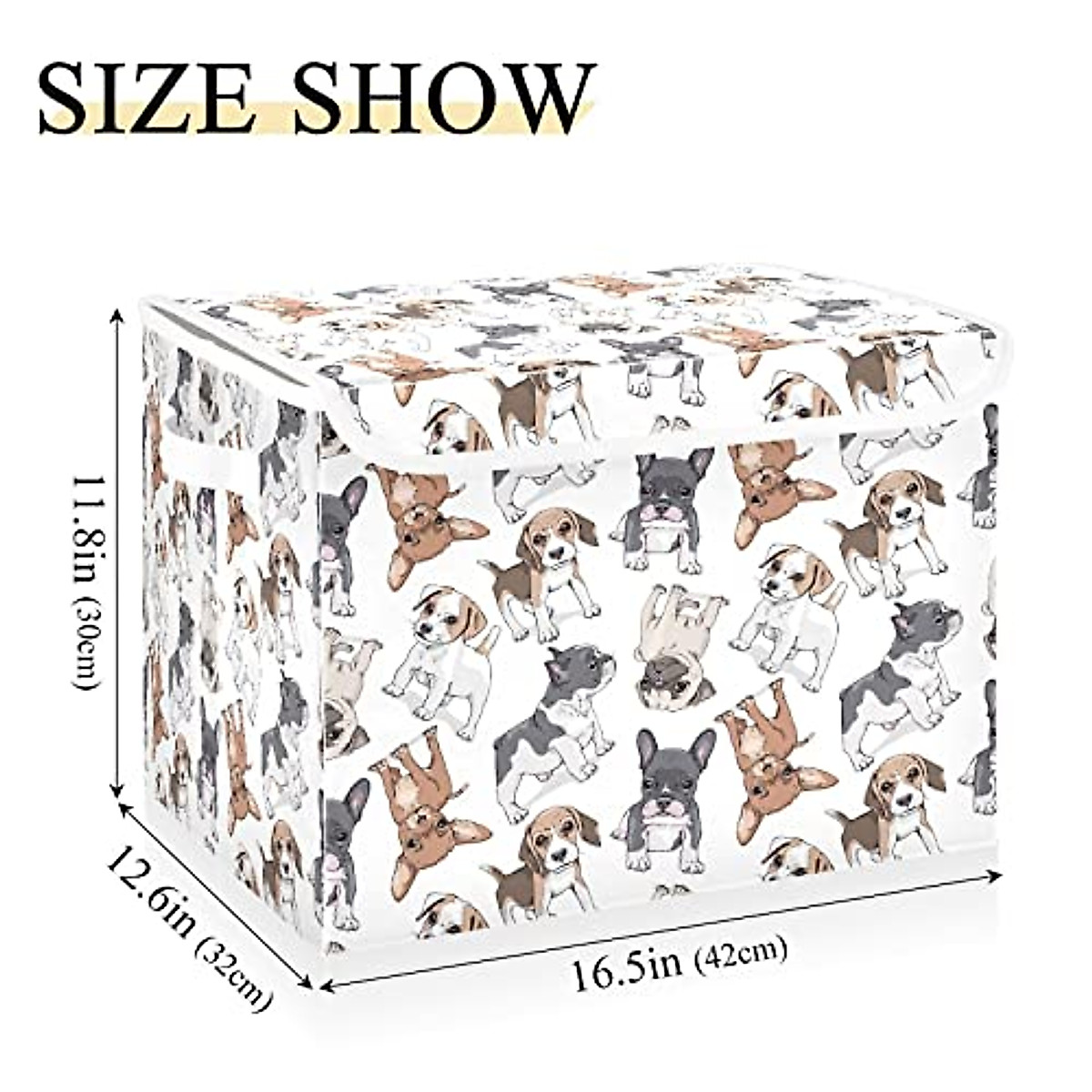 Krafig Cartoon Funny Animal Dog Foldable Storage Box Large Cube Organizer Bins Containers Baskets with Lids Handles for Closet Organization, Shelves, Clothes, Toys
