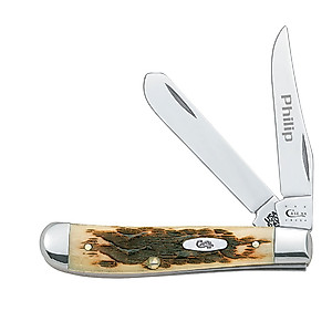 Case Personalized Amber Bone Mini Trapper Pocket Knife - Free Laser Engraving