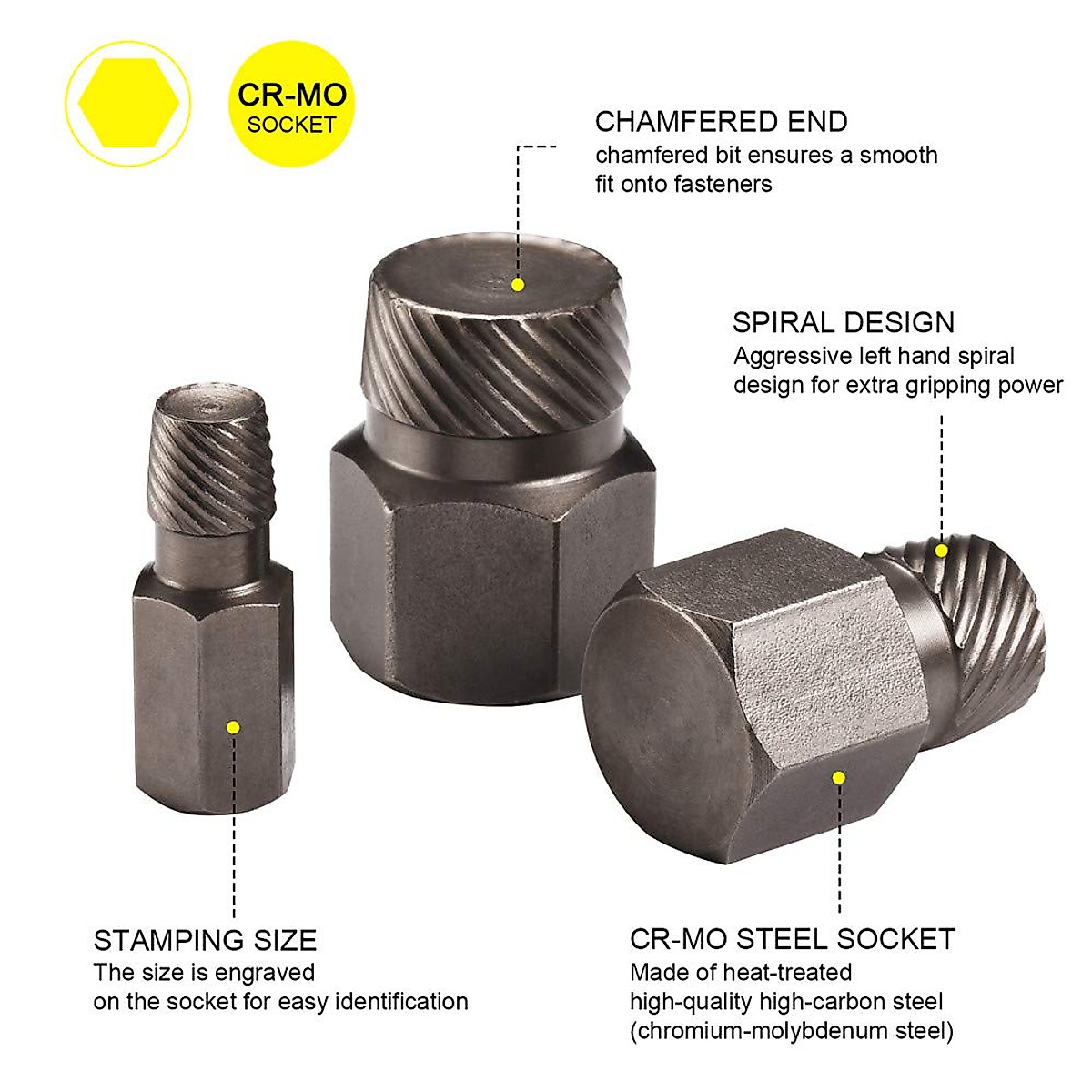 Topec 25Pcs Screw Extractor Set, Hex Head Multi-Spline Easy Out Bolt Extractor Set, Premium High Carbon Steel Rounded Bolt Remover