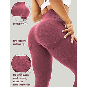 HIGORUN Women Seamless Leggings Smile Contour High Waist Workout Gym Yoga Pants Burgundy L