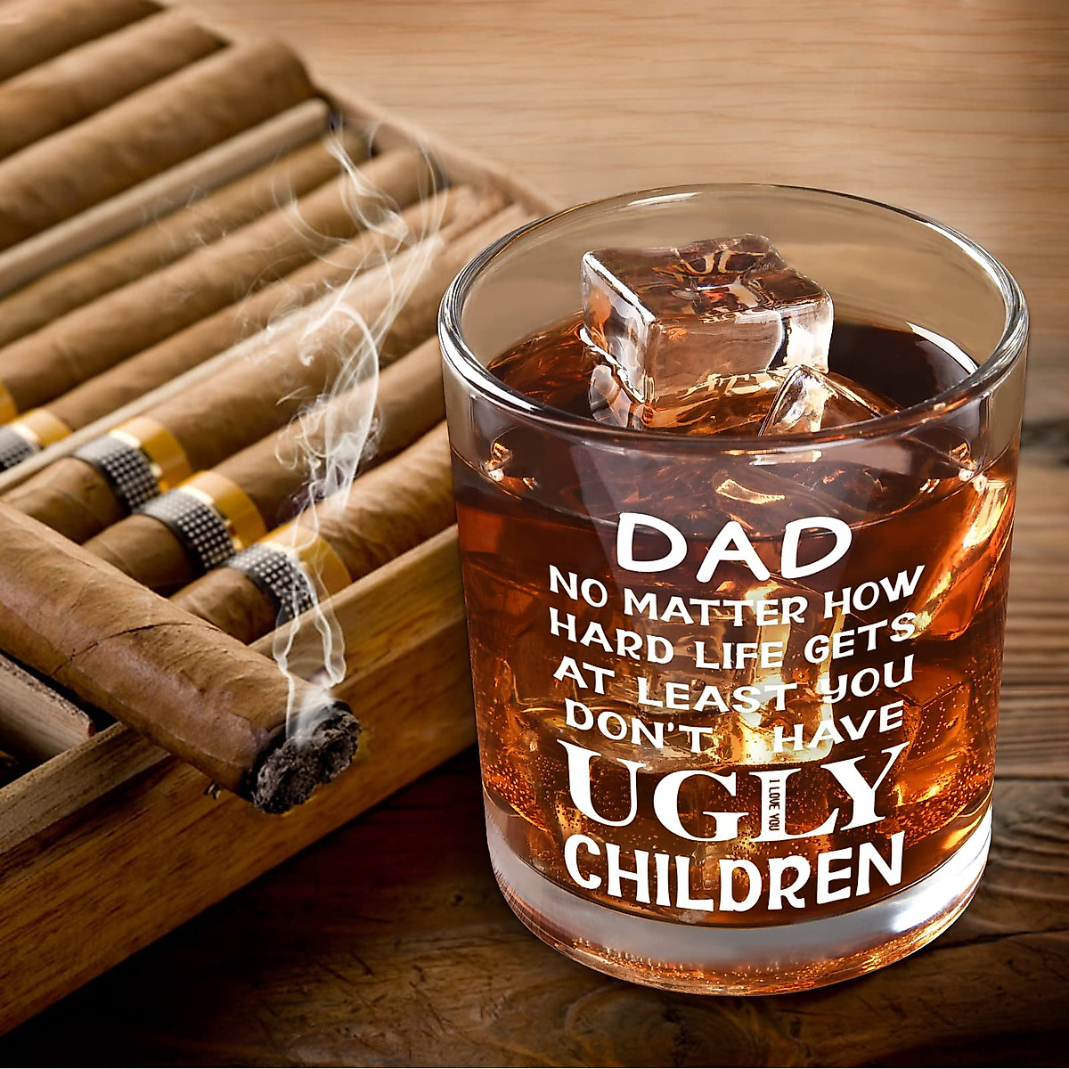 DAZLUTE Dad Gifts, Funny Whiskey Glass for Dad, Father’s Day Gifts Idea, Birthday Present Christmas Gifts for Dad Father Papa Daddy from Daughter Son, 10Oz Old Fashioned Glass