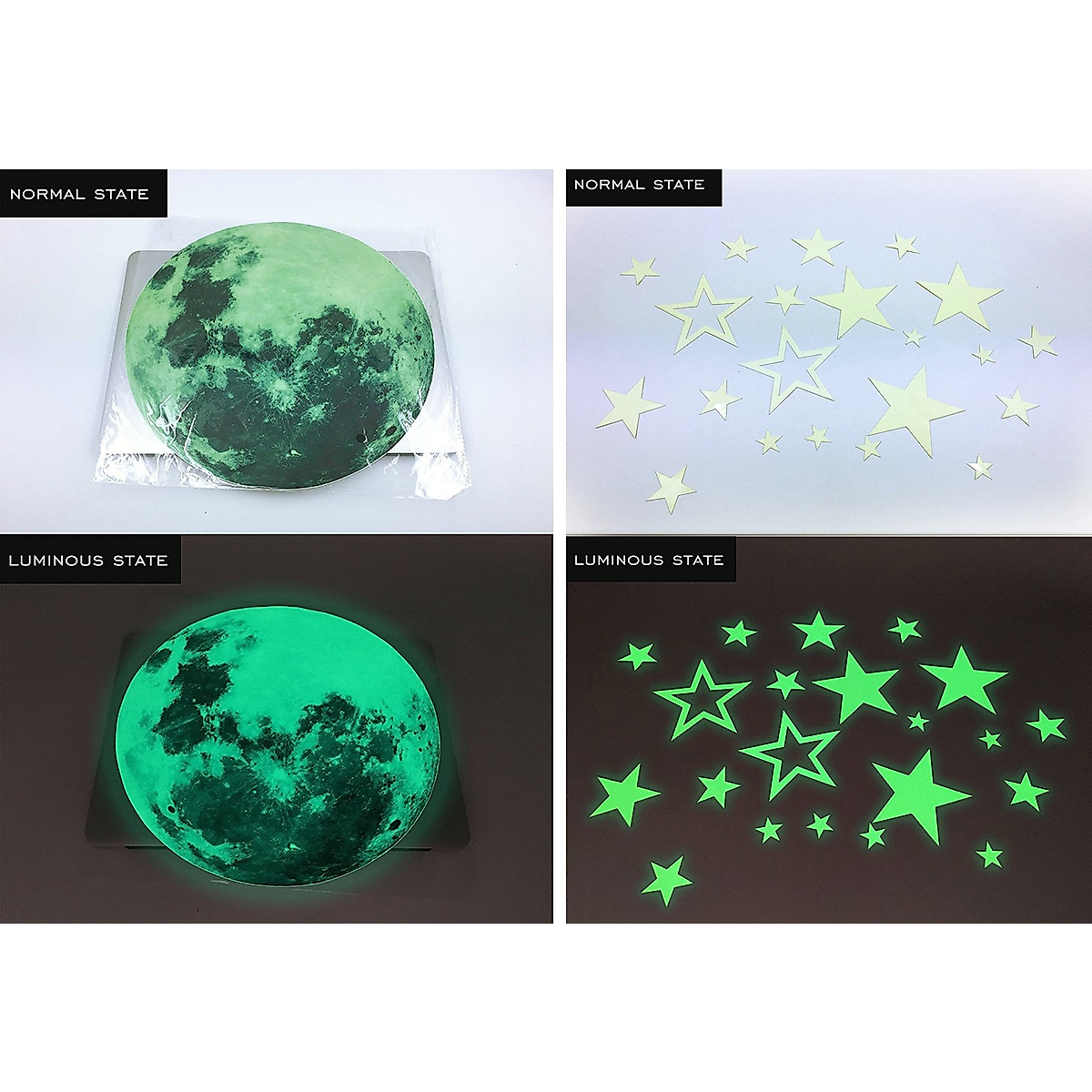 Marsway Kids Removable Moon Stars Glow in The Dark Sticker Night Luminous Room Wall Decal Stickers