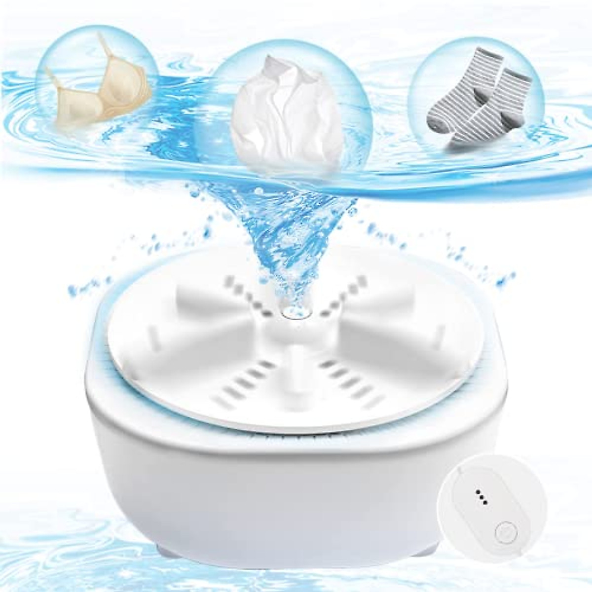 Mini Washing Machine, Upgraded Ultrasonic Portable Washer with Remote & Suction Cup, Small Washer Machine for College Rooms, Travel, Home and Apartment Laundry, 3 Mode Adjustable & Blue Light