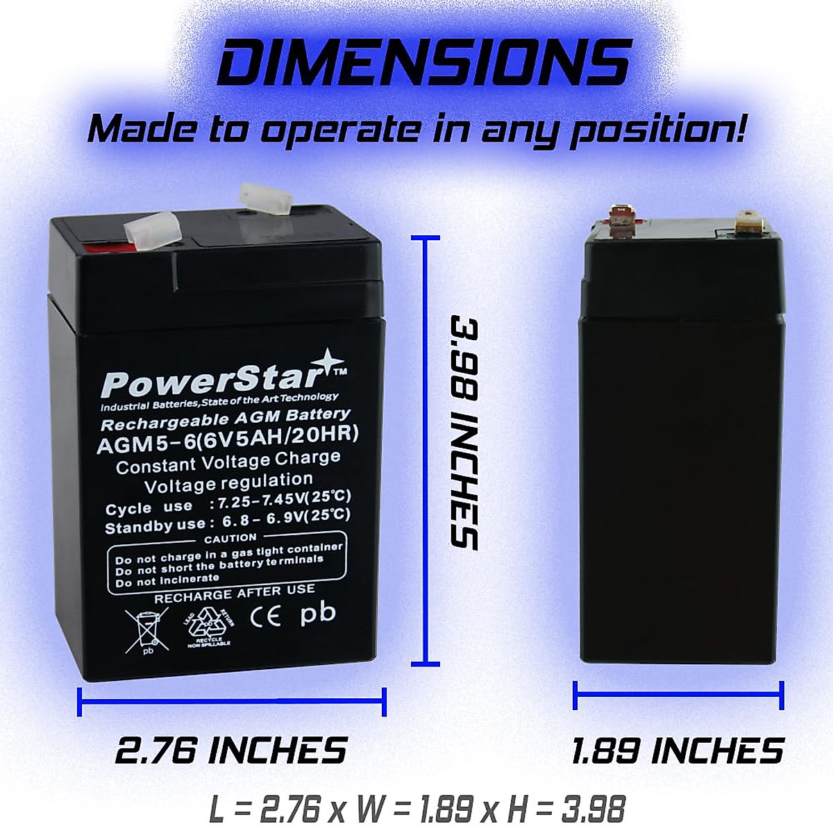 PowerStar« 2 Pack - 6V 5Ah PS-640, PS640F1, UB645 Replacement SLA Battery New