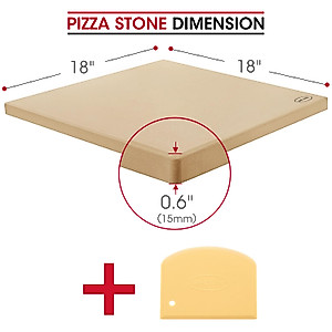 Unicook Extra Large Pizza Stone 18 Inch, Square Baking Stone for Oven and Grill, Heavy Duty Bread Pizza Pan, Thermal Shock Resistant Cooking Stoneware