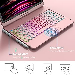 iPad Pro 11 inch Case with Keyboard, iPad Air 5/Air 4 10.9 inch Keyboard Case with Trackpad, Keyboard Case for iPad Air 5/Air 4 and iPad Pro 1-4 Gen, Backlit 10 Color & 360 Screen Rotation - Rose Gold