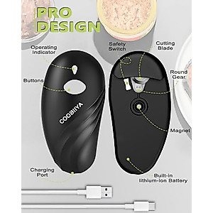 COOBIIYA Powerful Electric Can Opener, Rechargeable Can Opener Cordless for Seniors for Kitchen- Automatic Stop One Touch Can Electric Opener with Smooth Edge (Black)