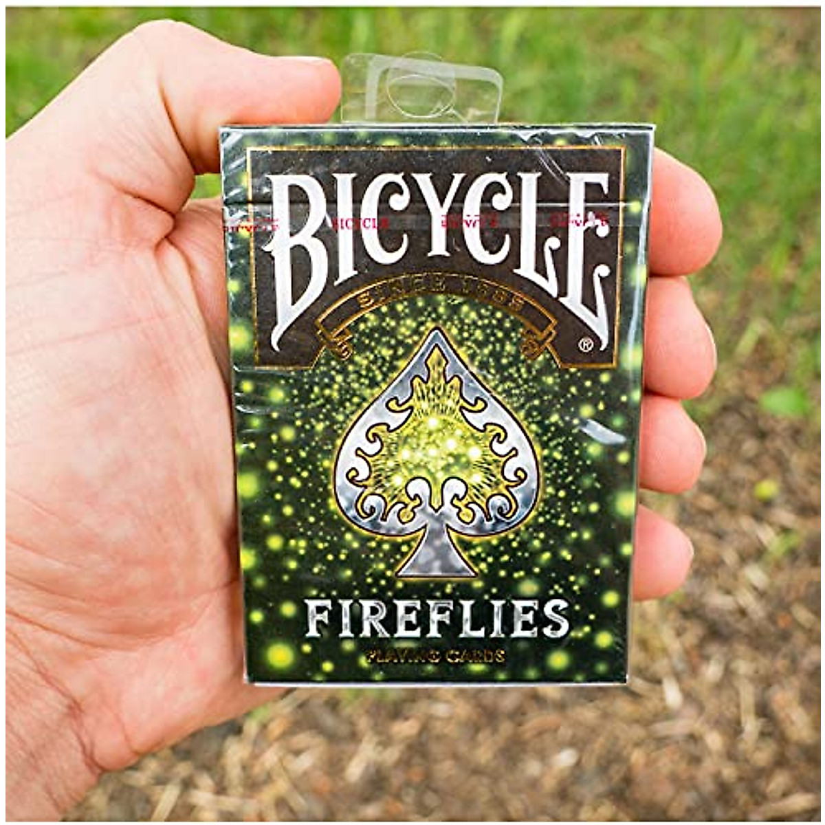 Bicycle Playing Cards Fireflies Design | Limited Edition Deck Pitch-Black with Glowing Effects, Silver