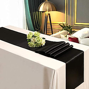 5 Pack Black Table Runners 12 x 108 Inches Long Smooth Satin Silk Black Table Runner for New Year Party Black Valentine's Day Wedding Birthday Banquet