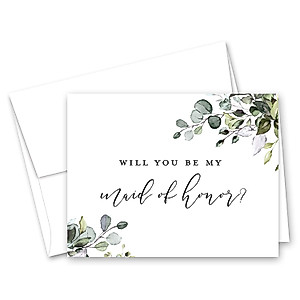 Boho Eucalyptus Bridal Proposal Will You be My Bridesmaid Card, Bridesmaid Proposal Cards, Maid of Honor Cards - Set of 10