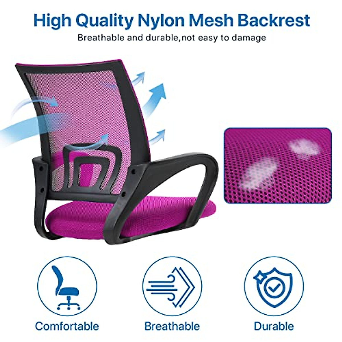 Hkeli Office Chair Mesh Ergonomic Task Chair Height Adjustable Mid Back Executive Chair Cheap Home Office Desk Chairs with Lumbar Support and Armrest (Pink)