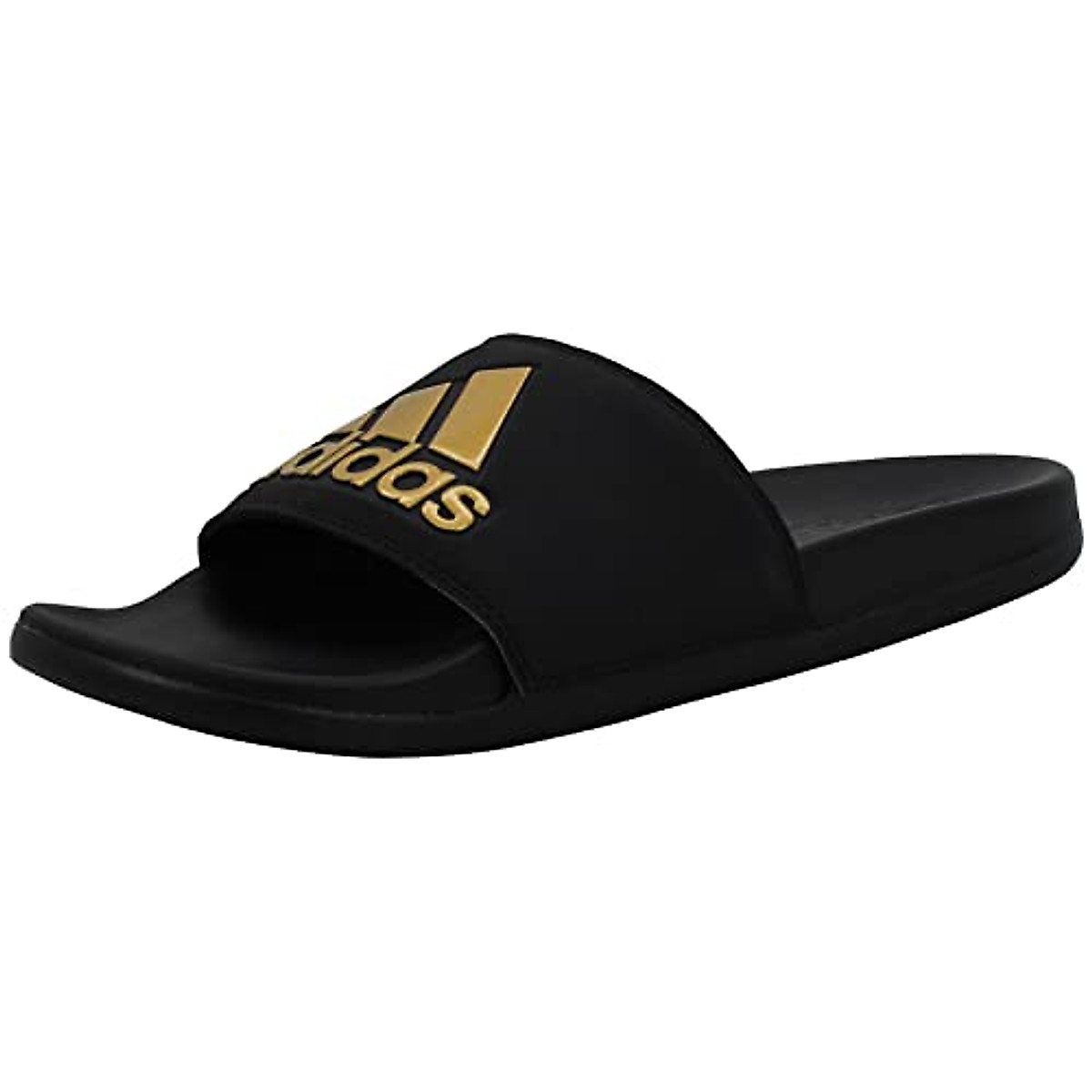 adidas Women's Adilette Comfort Slides, Core Black/Gold Metallic/Core Black, 6