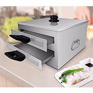 E-KEYWAY Top Open Chinese Rice Noodle Roll Food Steamer with Extra Tray Stainless Steel Square Tier/Layer Cooking Cuisine Guangdong Recipes Cookware (Tier-O2-L)