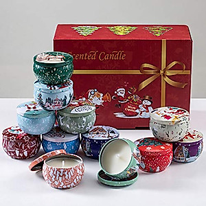 YIH Christmas Scented Candles Gift Sets, Natural Soy Wax 2.5 Oz Unit Portable Travel Tin Perfect for Women Anniversary - 12 Pack