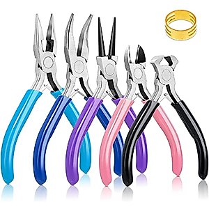 5 Packs Jewelry Pliers Set, Jewelry Making Tools with Needle Nose Pliers/Round Nose Pliers/Chain Nose Pliers/Bent Nose Pliers/Zipper Pliers, Jewelry Making Supplies Repair/ Cut Kits for Crafting