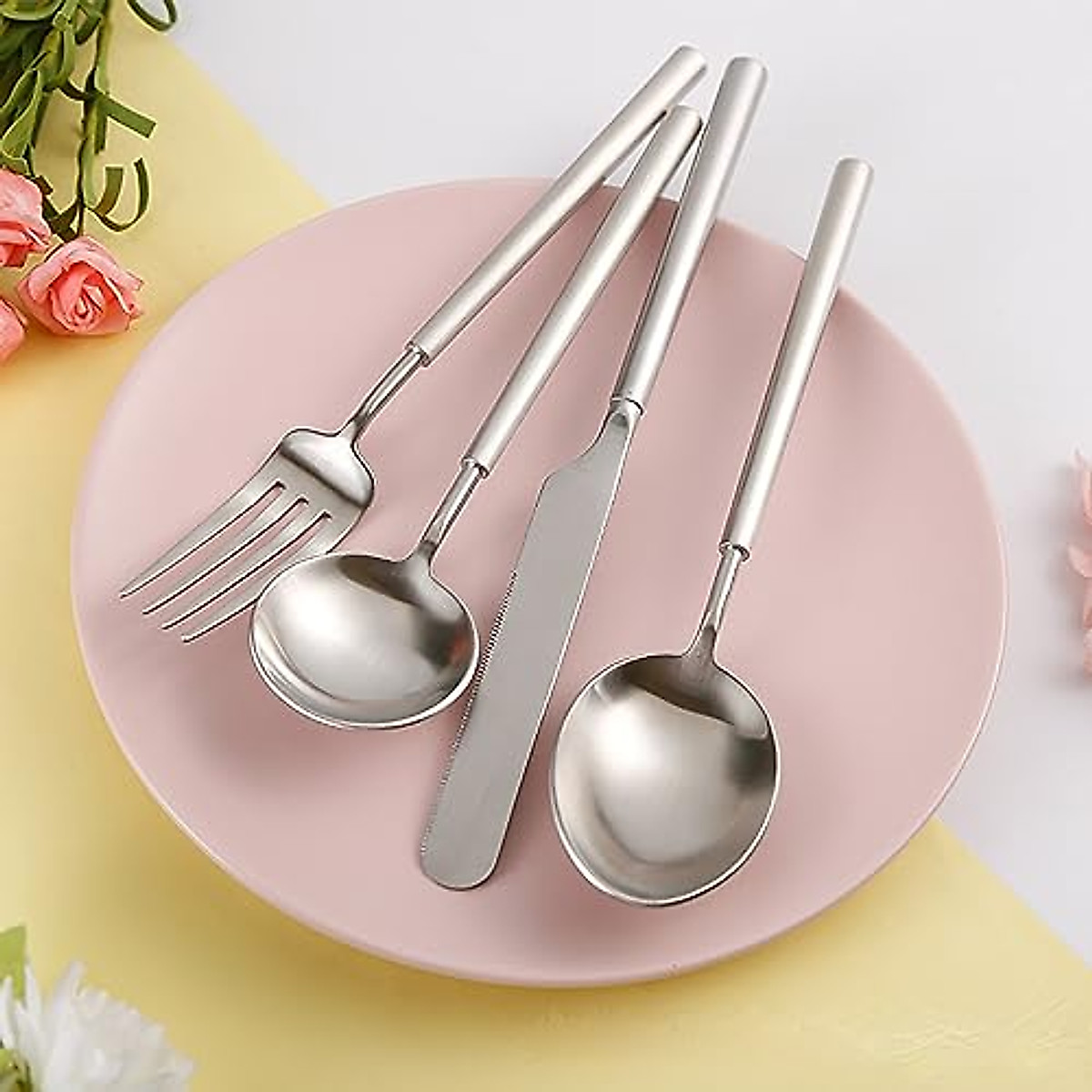 Unique Silverware Set 8/10 Stainless Steel Flatware Gold Cutlery Tableware Utensil Set Knives Forks Spoons,Mirror Polished Dinnerware Sets for Party Kitchen Small business 24-piece for 6