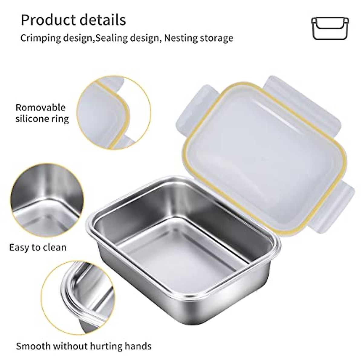 Tikafu 18/8 Stainless Steel Food Containers | Food Preservation Lunch Box | Leak Proof Stackable Light and Easy Storage | Set of 3 (21oz/43oz/76oz) | BPA FREE, B4200