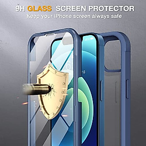 Miracase Glass Case for iPhone 12 Case/iPhone 12 Pro Case 6.1 inch, Full-Body Clear Bumper Case with Built-in 9H Tempered Glass Screen Protector for iPhone 12/ iPhone 12 Pro, Dark Blue