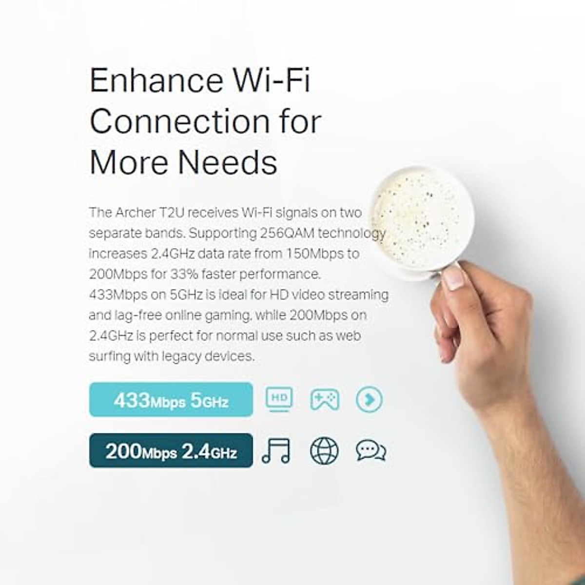 TP-Link Archer T2U 11AC USB WiFi Adapter - Dual Band 2.4G/5G AC600 Wireless Network Card, WiFi Dongle, Mini size, Supports Windows (XP/7/8/8.1/10), Mac OS (10.7~10.14)