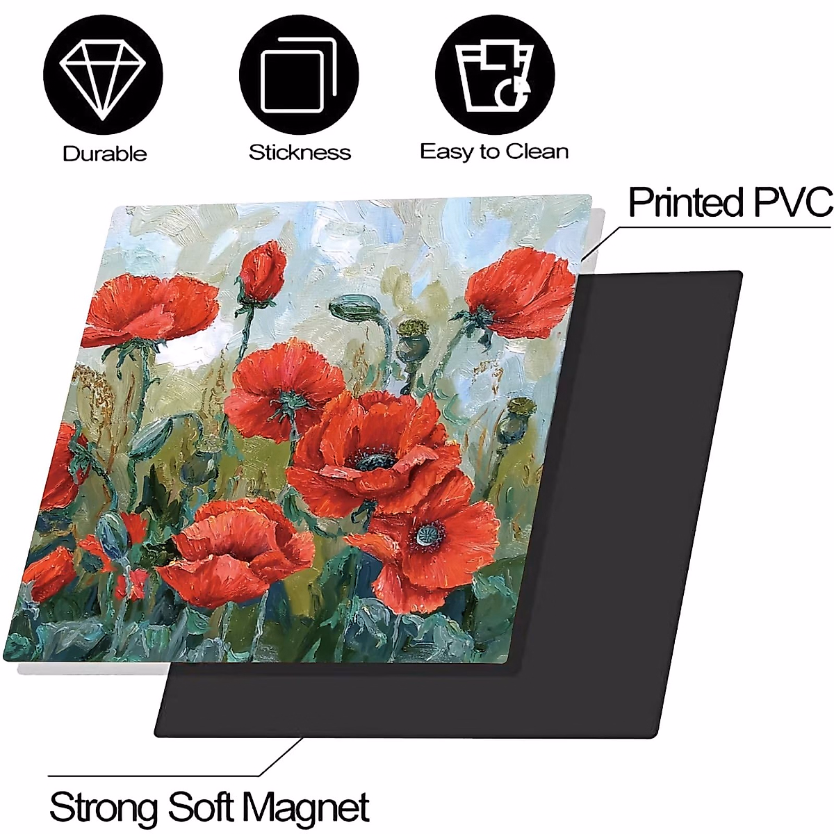 Red Flower Magnetic Decal,Dishwasher Cover Magnet Decorative,Fridge Magnet Flower Door Decal, Oil Painting Farm Flower, Appliances Cabinet Cover Sticker 23x26inch