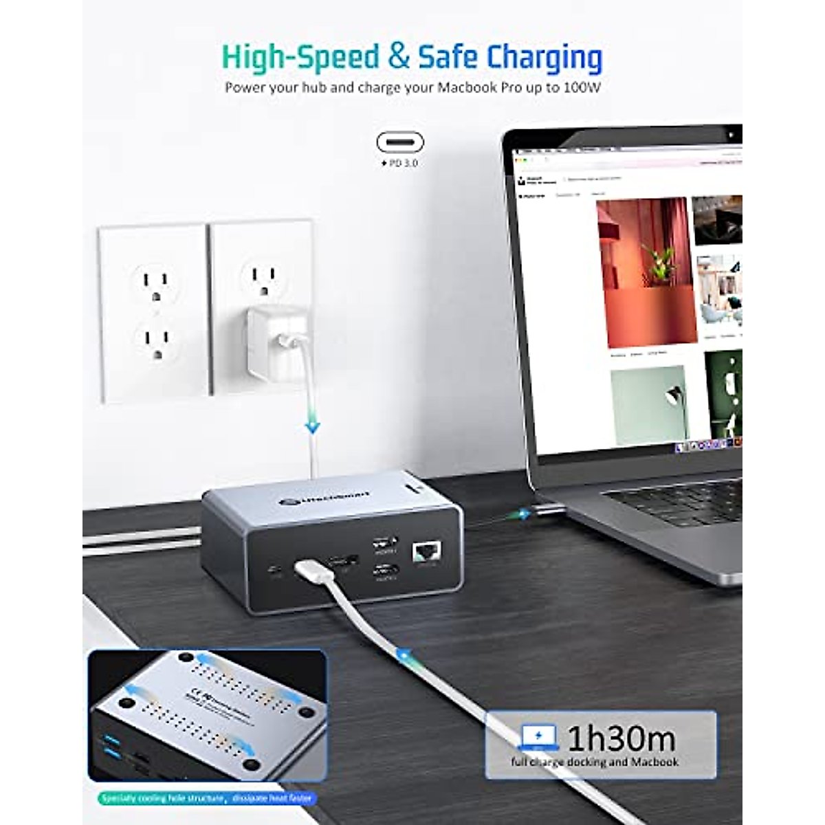 Docking Station, UtechSmart 15 in 1 Triple Monitors USB C Docking Station,Compatible with macOS&Windows,Thunderbolt 3 Dock with SSD Enclosure (2*HDMI,DP, PD3.0,SD/TF,RJ45,Audio&Micro,USB Ports)