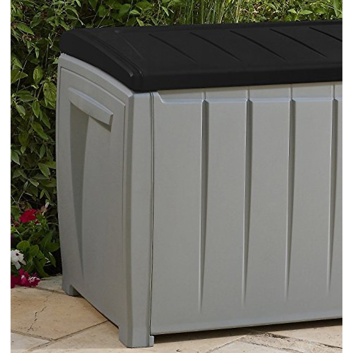 Keter Novel Plastic Deck Storage Container Box Outdoor Patio Garden Furniture 90 Gal, Black/Gray