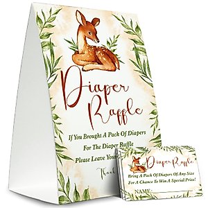 Tesedupoole Diaper Raffle Sign, Woodland Forest Animals Insert Ticket, Baby Showers Decorations, Card for Baby Shower Game to Bring a Pack of Diapers