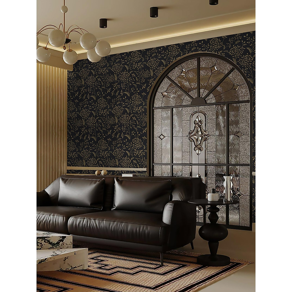 Heroad Brand Peel and Stick Wallpaper 196"x17.3" Black and Gold Wallpaper Boho Peel and Stick Wallpaper Floral Contact Paper Leaf Removable Wallpaper Self Adhesive for Cabinets Shelf Liner Vinyl Roll