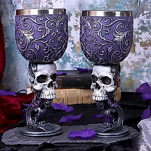 Nemesis Now B5168R0 Deaths Desire Twin Skull Heart Set of Two Goblets, Purple, 18.5cm